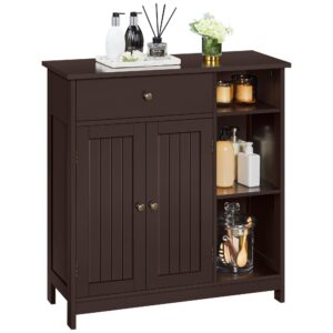 yaheetech bathroom floor cabinet, kitchen freestanding storage organizer, large side cabinet with doors, drawer & adjustable shelves for living room, entryway, 12" d x 29.5" w x 31.5" h, espresso