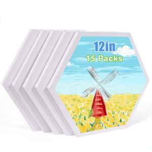 yazi hexagon canvas boards for painting,5 packs 12in stretched boards acrylic painting carved decoration boards, art kit diy gift for kids and adults