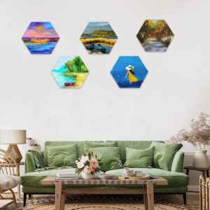 yazi Hexagon Canvas Boards for Painting,5 Packs 12in Stretched Boards Acrylic Painting Carved Decoration Boards, Art Kit DIY Gift for Kids and Adults