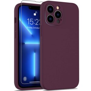 deenakin compatible with iphone 13 pro max case with screen protector - silky soft silicone - enhanced camera cover - slim fit protective phone case for women girls 6.7" - plums color