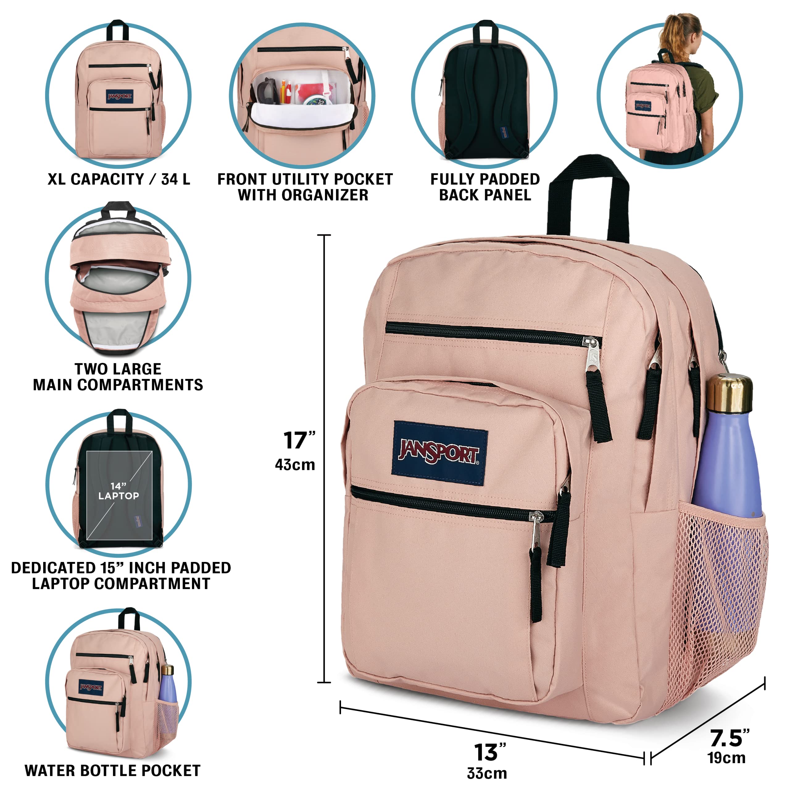 JanSport Laptop Backpack - Computer Bag with 2 Compartments, Ergonomic Shoulder Straps, 15” Laptop Sleeve, Haul Handle - Book Rucksack - Mood Map