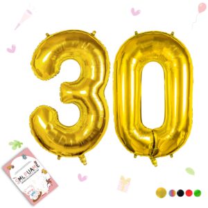 smlpuame 40 inch number balloon 0-9 gold large number 30 balloons,digital balloons for birthday party celebration decorations supplies, helium foil number balloons for wedding anniversary