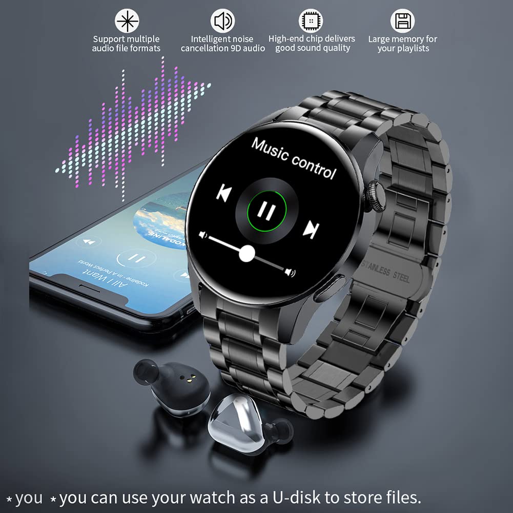 FILIEKEU Men Women Smart Watch Bluetooth Calls Heart Rate Sleep Monitor Steps Mens Smart Watch IP67 Waterproof Fitness Tracker Casual Black Stainless Steel Smart Watches for Android iOS