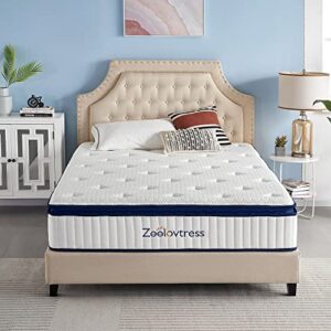 zeelovtress queen mattress, 12 inch cooling gel memory foam mattress with 5-zone pocket coils, hybrid mattress queen in a box, medium firm mattress