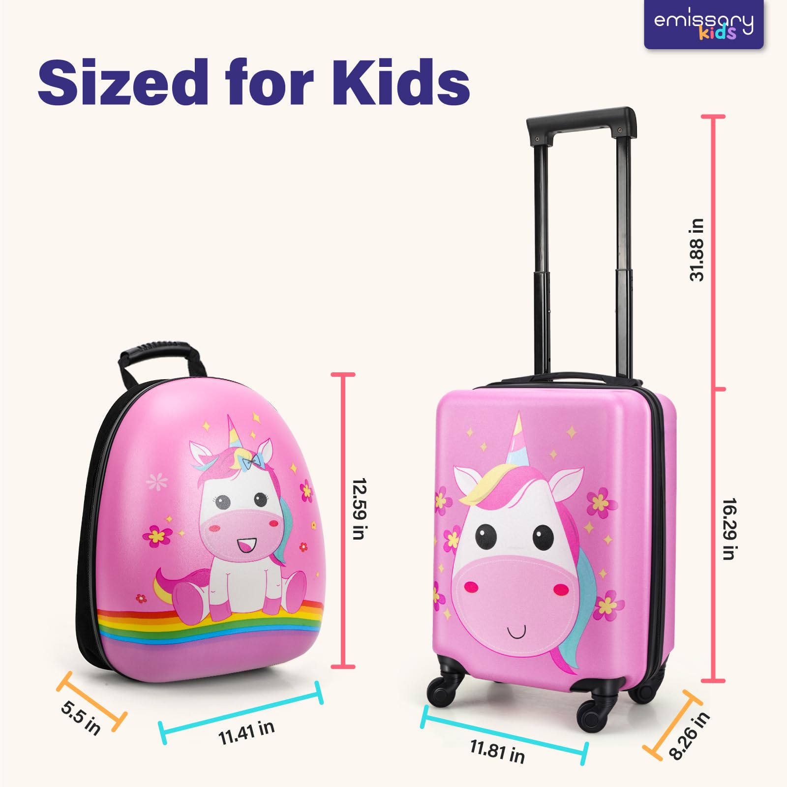 emissary Kids Luggage With Wheels For Girls, Unicorn Kids Luggage Set, Childrens Luggage For Girls With Wheels, Kids Suitcases With Wheels For Girl, Toddler Suitcase For Girls, Travel Luggage For Kids