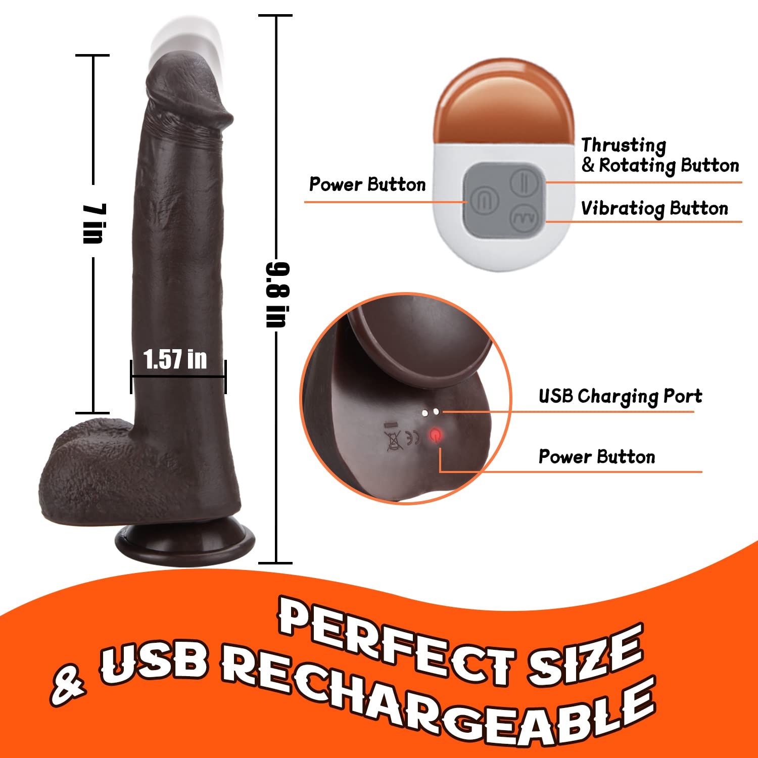 9.8" Thrusting Dildo Vibrator for Women, Realistic Vibrating Dildo with Remote Control 3 Telescopic & 5 Vibrations Modes, Silicone Telescopic Dildo Sex Toys for Couple G-spot Anal Stimulation