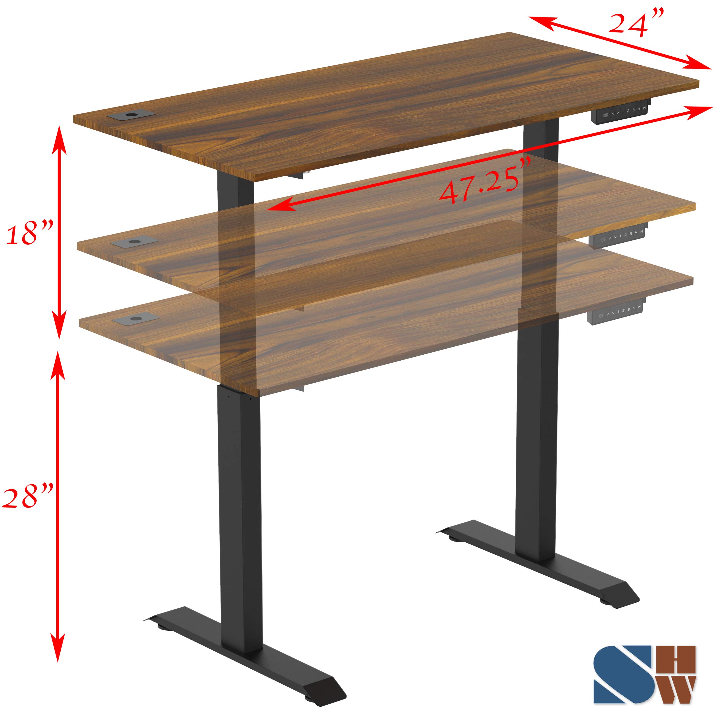 SHW 55-Inch Large Electric Height Adjustable Standing Desk, 55 x 28 Inches, Walnut