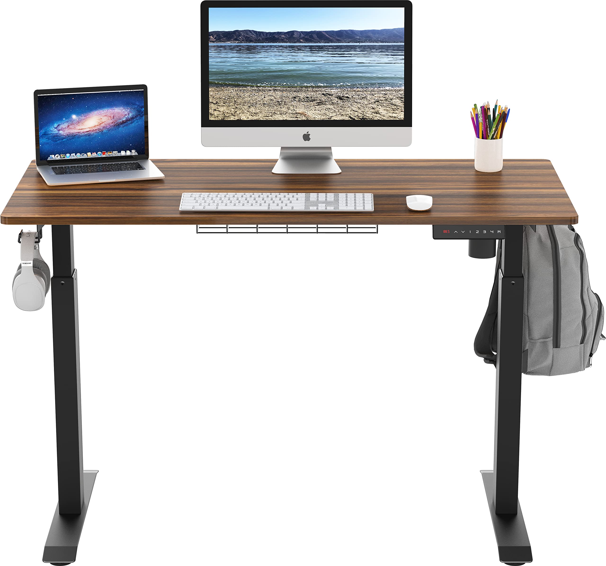 SHW 55-Inch Large Electric Height Adjustable Standing Desk, 55 x 28 Inches, Walnut