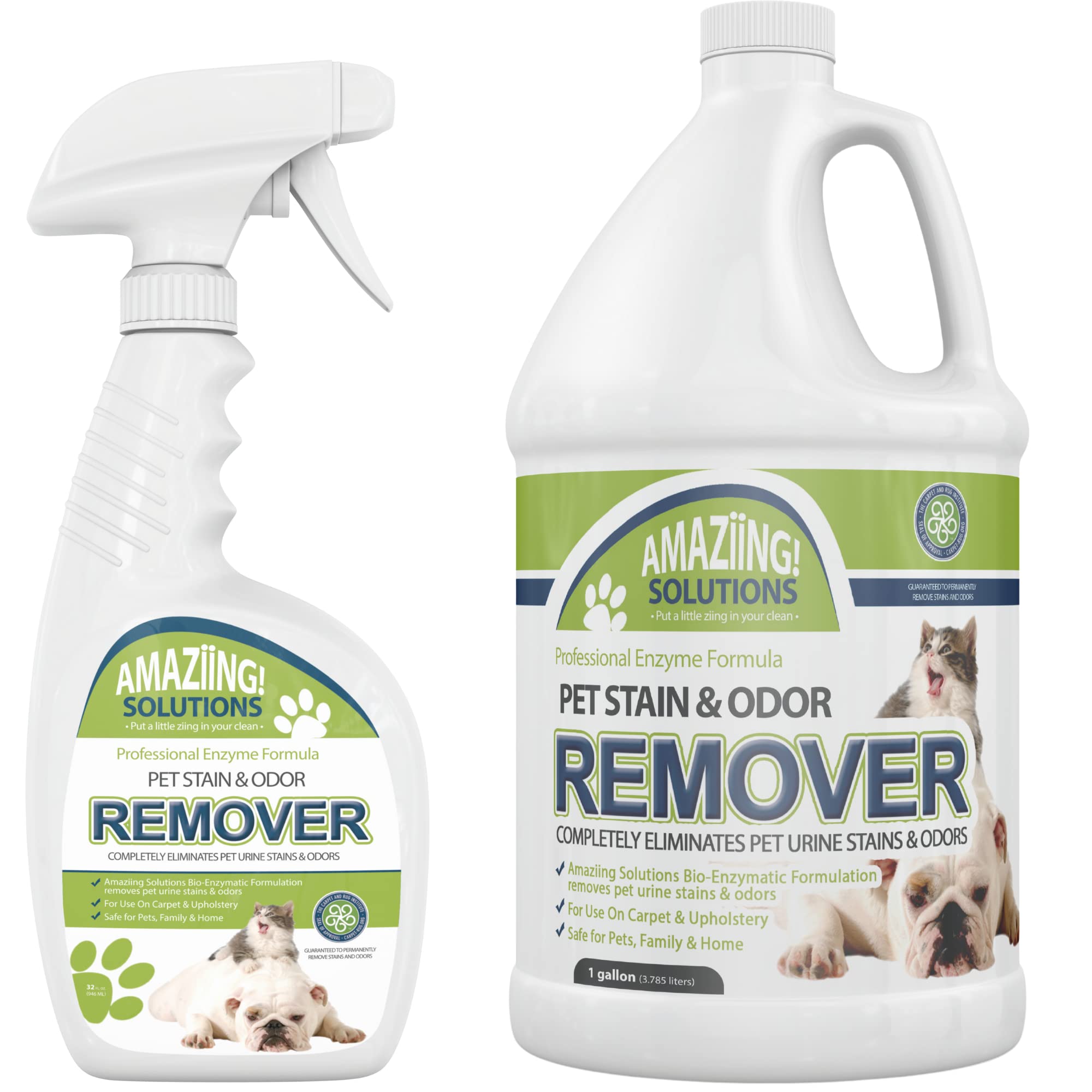 Amaziing Solutions 2-Pack Pet Stain and Odor Remover Enzyme Cleaner, Pet Urine Odor Eliminator Spray w/Gallon Refill - All Purpose Cleaner to Eliminate Pet Odor for Carpet and Hardwood Floors