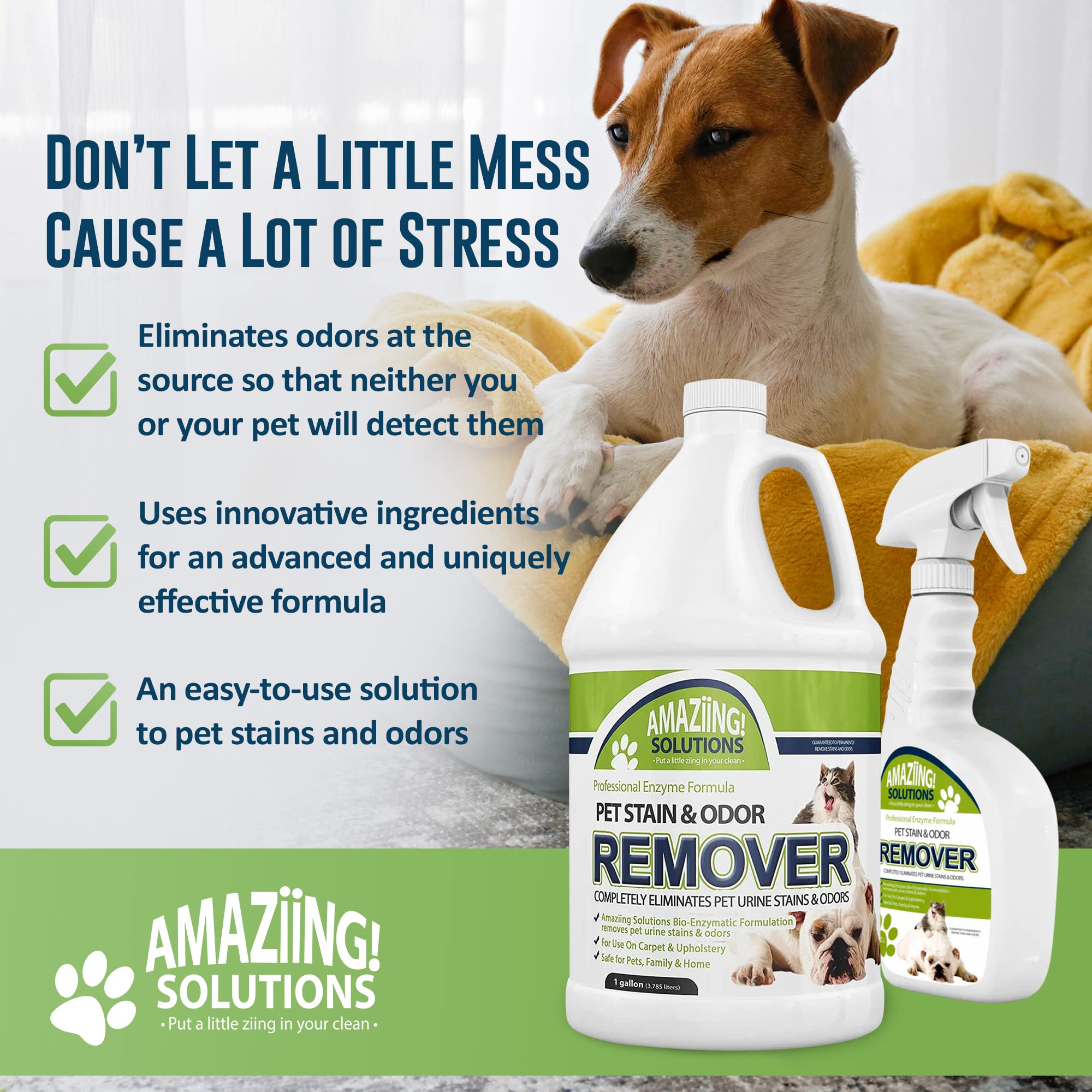 Amaziing Solutions 2-Pack Pet Stain and Odor Remover Enzyme Cleaner, Pet Urine Odor Eliminator Spray w/Gallon Refill - All Purpose Cleaner to Eliminate Pet Odor for Carpet and Hardwood Floors