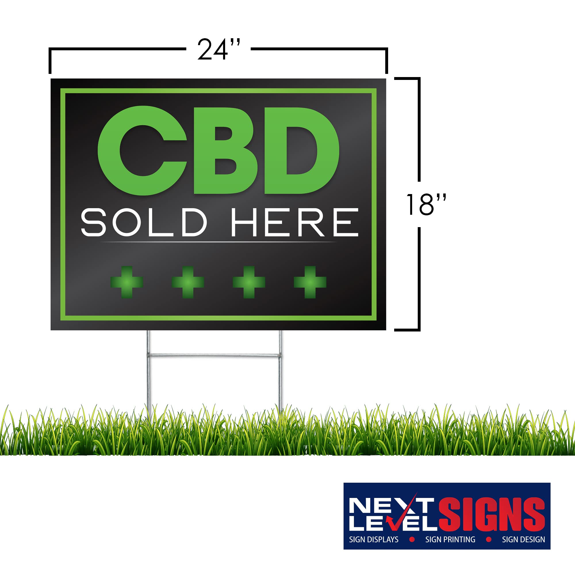 NEXT LEVEL SIGNS | CBD Sold Here Yard Signs 5-Pack | 24 W x 18 H Inches | Metal Ground Step H-Stake 24" x 10" | Double Sided Corrugated Plastic | Highly Visible Weatherproof UV Ink Made in the USA