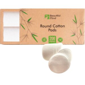 beautiful mind cotton rounds makeup remover pads – pack of 200 – lint free eco-friendly & compostable – use as makeup applicator, nail polish remover, or baby care pad – kraft box