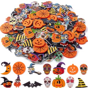 halloween buttons for crafts - 200 pcs halloween pumpkin skull witch bat shaped wooden fall buttons for crafts sewing clothes accessories scrapbooking diy halloween decorative embellishments 1 in