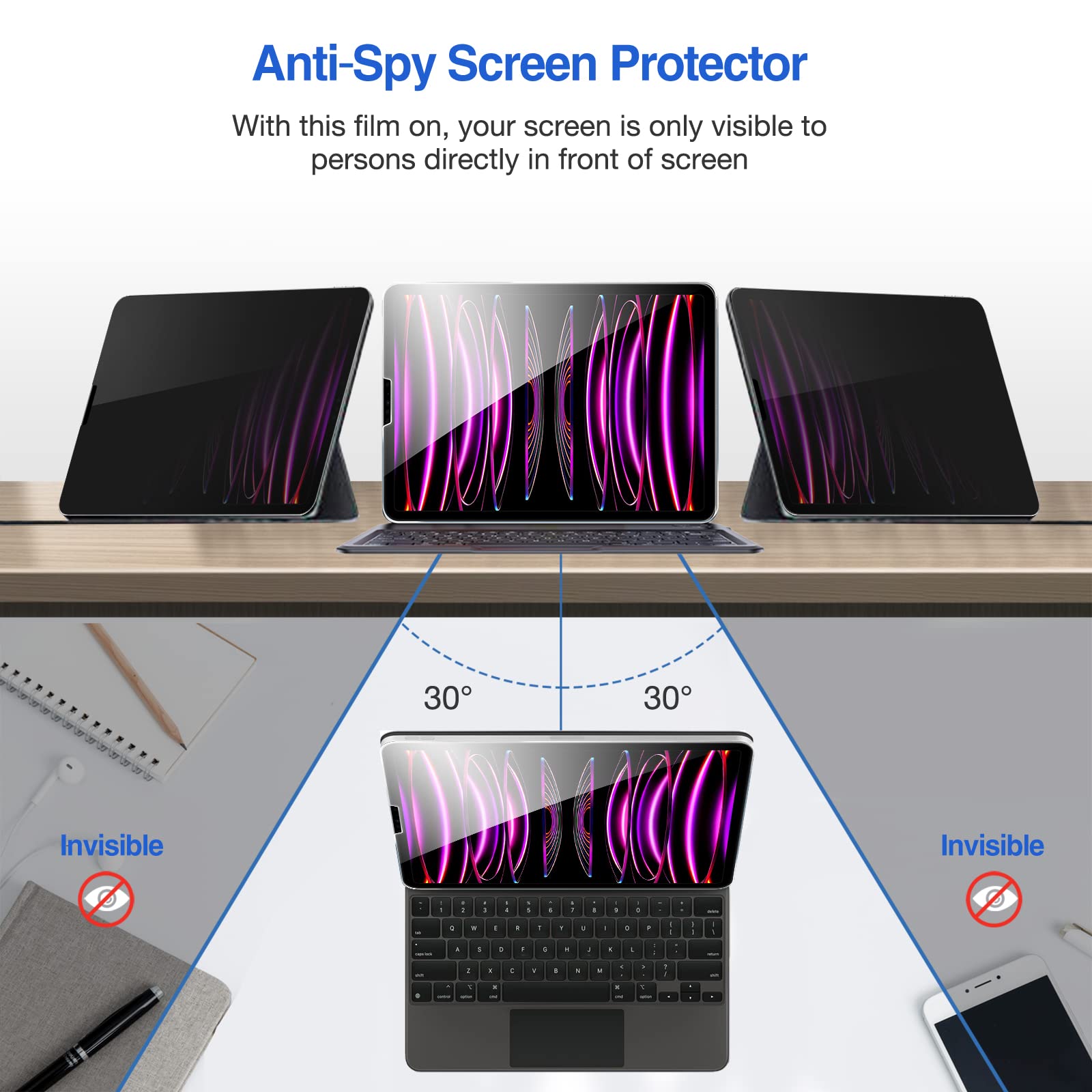 ProCase 2 Pack for iPad Pro 12.9 6th 5th 4th 3rd 2022 2021 2020 2018 Privacy Screen Protector, Anti-Spy Tempered Glass Film Guard for iPad Pro 12.9" 6 5 4 3 Generation