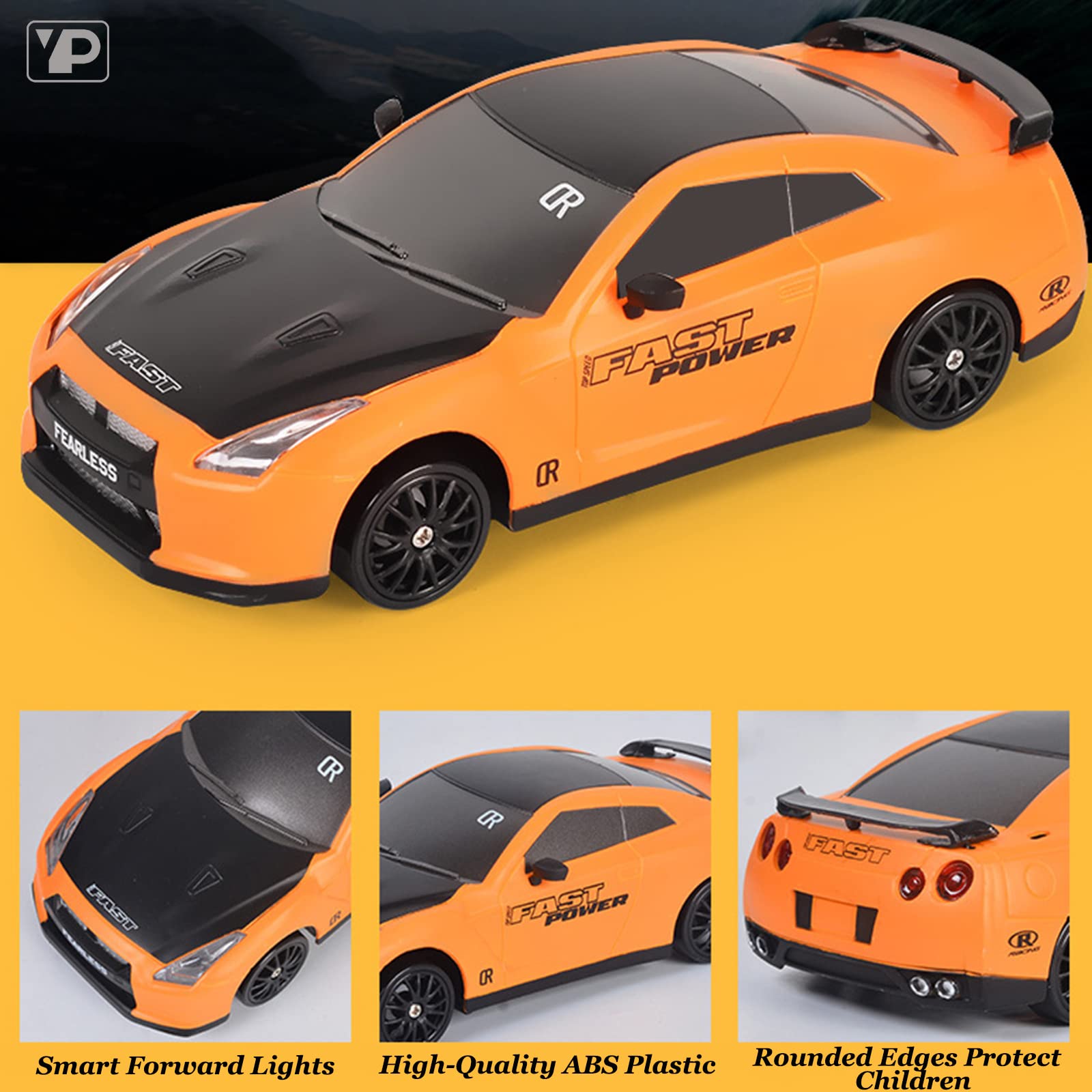 YUAN PLAN Remote Control Car 1/24 2.4GHz 4WD RC Drift Car, Rechargeable High Speed RC Cars with Cool Lights, Batteries and Extra Tires Birthday Gifts for Kids