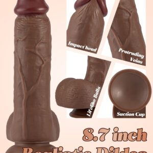 8.7 inch Realistic Dildo, Lifelike Huge Penis with Strong Suction Cup for Hands-free Play, G-Spot Stimulation Dildo Adult Sex Toys for Women and Couple (Brown)