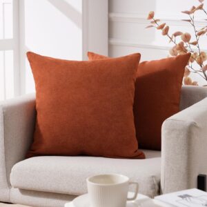 top finel orange 18 x 18 decorative throw pillow covers set of 2, soft solid chenille fall cushion cover case for couch sofa bed living room,45 x 45 cm, rustic burnt orange home decor