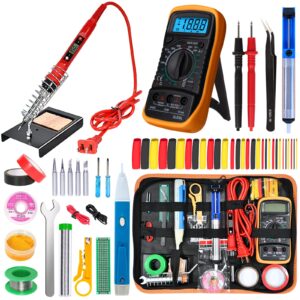 electronics soldering iron kit, 80w lcd digital soldering gun with adjustable temperature controlled and fast heating ceramic thermostatic design, 24pcs solder kit welding tool