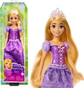 mattel disney princess toys, rapunzel fashion doll, sparkling look with blonde hair, blue eyes & tiara accessory, inspired by the movie tangled