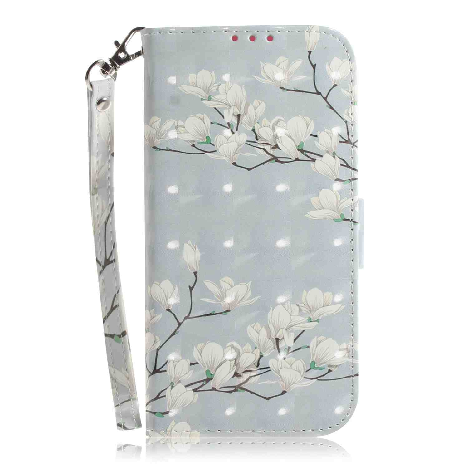 SHOYAO Phone Cover Wallet Folio Case for Samsung Galaxy A40, Premium PU Leather Slim Fit Cover for Galaxy A40, Horizontal Viewing Stand, Lanyard, School, Magnolia Flower