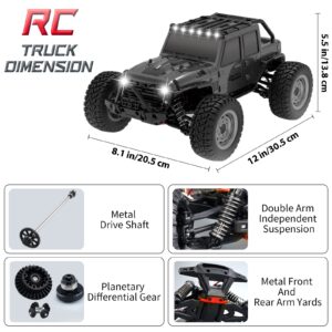 Giociiol 1:16 Scale All Terrain Remote Control Car, 4X4 High Speed 40 Km/h RC Truck 2 Rechargeable Batteries Waterproof Monster RC Crawlers with LED Light for Kids Boys and Adults