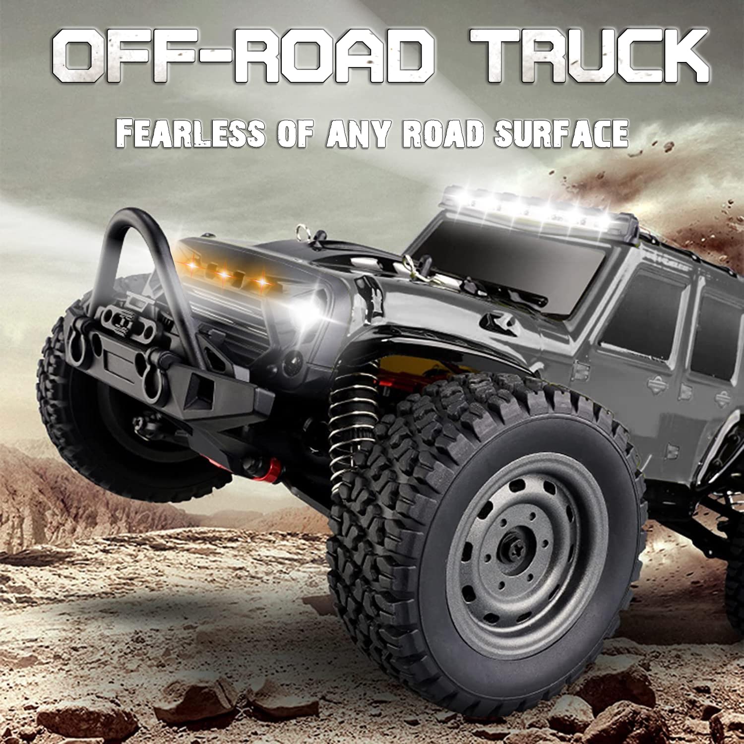 Giociiol 1:16 Scale All Terrain Remote Control Car, 4X4 High Speed 40 Km/h RC Truck 2 Rechargeable Batteries Waterproof Monster RC Crawlers with LED Light for Kids Boys and Adults