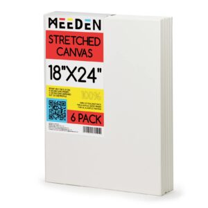 meeden stretched canvas, 18 × 24 inch, pack of 6, blank white canvases for painting, 100% cotton, 8 oz gesso-primed, pre-stretched canvas for acrylic oil pouring & airbrushing painting