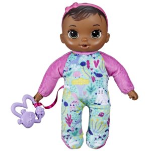 baby alive soft ‘n cute doll, brown hair, 11-inch, washable, 18 months and up, teether accessory