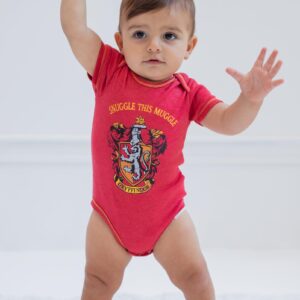 Harry Potter Gryffindor Hufflepuff Ravenclaw Slytherin Newborn Baby Boys 4 Pack Bodysuits 6-9 Months