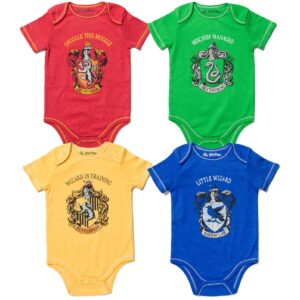 harry potter gryffindor hufflepuff ravenclaw slytherin infant baby boys 4 pack bodysuits 12 months