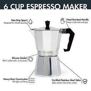 Primula Stovetop Espresso Maker and Handheld Electric Milk Frother Gift Set, Moka Pot for Classic Italian and Cuban Coffee, Cafetera, 6 Espresso Cups, Silver