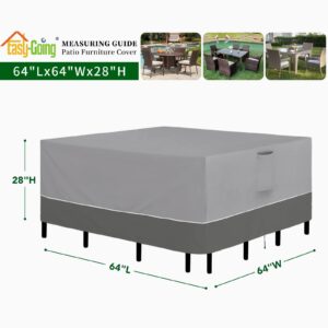 Easy-Going Patio Furniture Cover 64"x64" Square Outdoor Table and Chair Set Covers Waterproof UV Resistant Outdoor Sectional Sofa Set Covers, Gray/Dark Gray