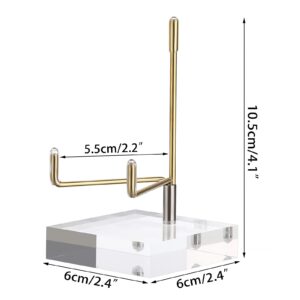 Hipiwe Clear Acrylic Display Stand Holder with Adjustable Metal Arms Display Easel Stands for Gemstones Fossils Minerals Agate Slabs Plates Crystals Saucers Collectibles, 2.4x2.4x4.1 inch