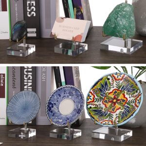 Hipiwe Clear Acrylic Display Stand Holder with Adjustable Metal Arms Display Easel Stands for Gemstones Fossils Minerals Agate Slabs Plates Crystals Saucers Collectibles, 2.4x2.4x4.1 inch