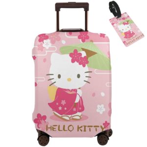 isuniet washable elastic cartoon pink cat luggage cover travel suitcase protective cover trunk case fits 18''-32'' suitcase protector baggage with concealed zipper gifts for women girls 5 medium