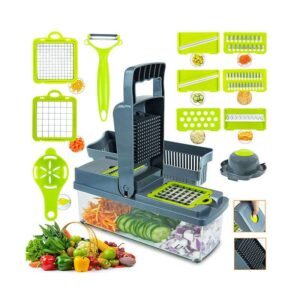 kitchen vegetable slicer, vegetable chopper 14 in 1, fruit, vegetable tools manual multifunctional food chopper container for different kind of vegetables and fruits