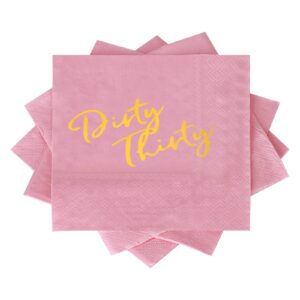 apriciti cocktail napkins pink gold napkins, 30th anniversary party napkins paper with gold foil words for thirty birthday anniversary celebration decorations 2023 (pink-thirty, 20 count)