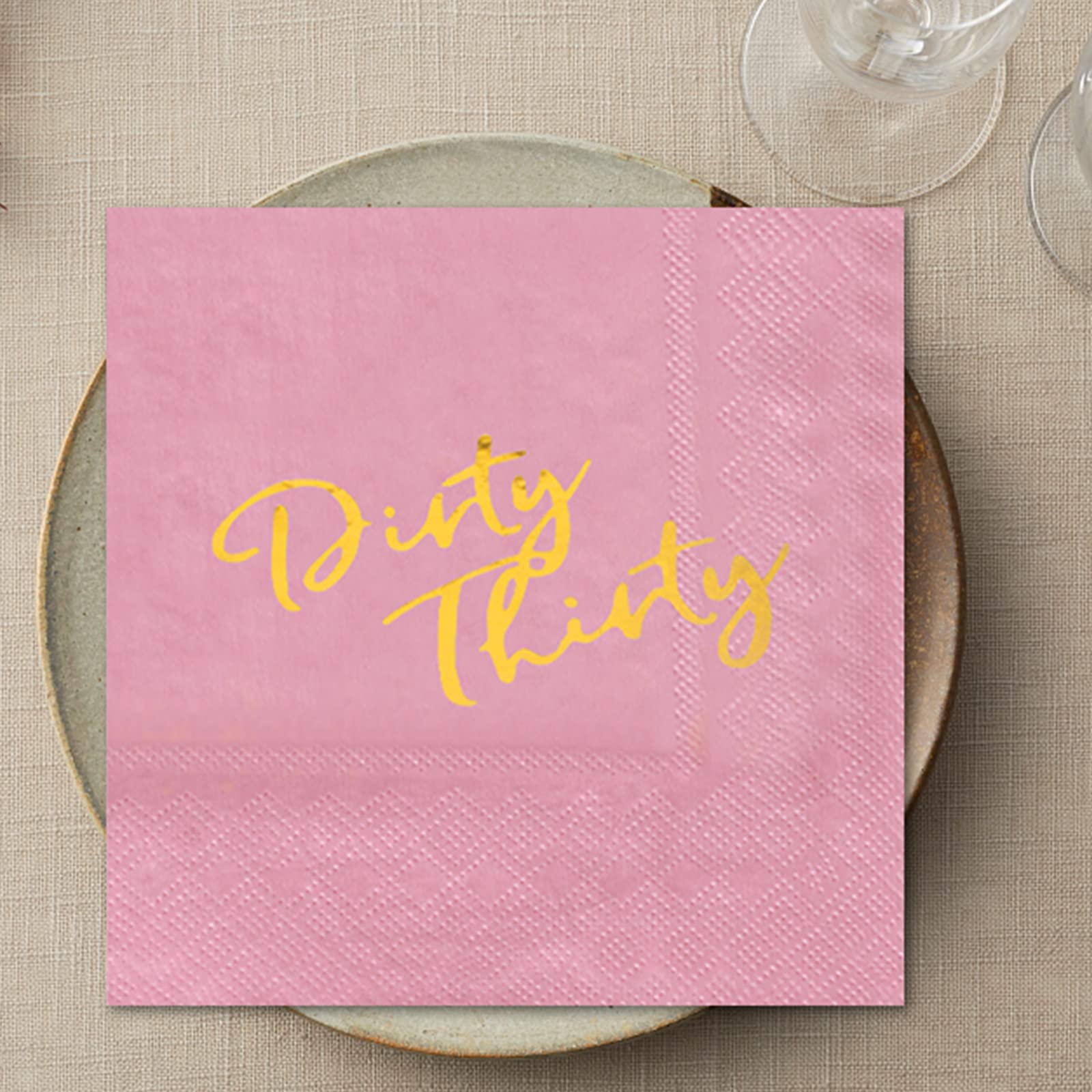 Apriciti Cocktail Napkins Pink Gold Napkins, 30th Anniversary Party Napkins Paper with Gold Foil Words for Thirty Birthday Anniversary Celebration Decorations 2023 (Pink-Thirty, 20 Count)