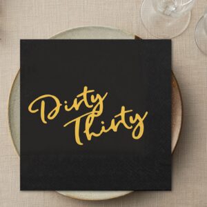 Apriciti Cocktail Napkins Black Gold Napkins, 30th Anniversary Party Cocktail Napkins Paper with Gold Foil Words for Thirty Birthday Anniversary Celebration Decorations（Black-Thirty, 20 Count ）