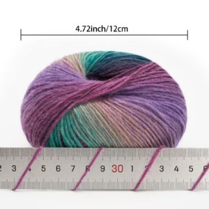 NICEEC 2 Skeins Rainbow Soft Yarn 100% Wool Gradient Multi Color Yarn for Crocheting Knit Total Length 180m×2(196yds×2,50g×2)-5#