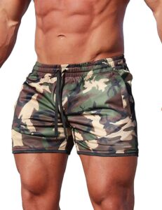 flyfirefly men's 4" workout running shorts quick dry lightweight gym yoga shorts green camo