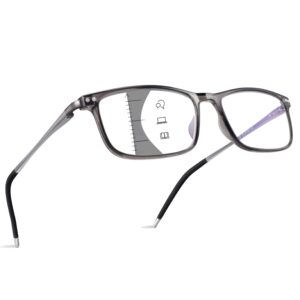 Superior Extremely Light Progressive Multifocus Reading Glasses Men, Skyoak Aluminum Arm TR90 Frame Blue Light Blocking Multifocal Computer Readers Spring Hinge No Line (for Mid-Near Range approx 3ft)