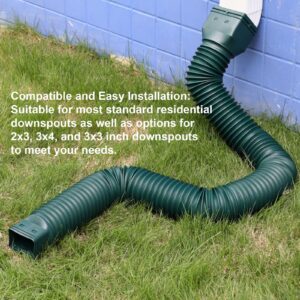 plusgutter Green-2pack Rain Gutter Downspout Extensions Flexible, Drain Downspout Extender,Down Spout Drain Extender, Gutter Connector Rainwater Drainage,Extendable from 21 to 68 Inches