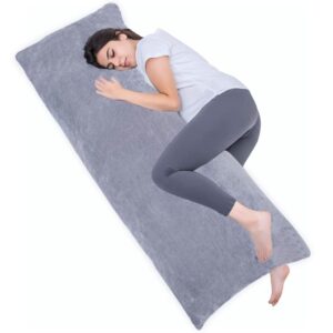 1 middle one full body pillow for adults, long sleeping, big pillows bed, firm large with velvet cover, 20x54 inches (dark grey)