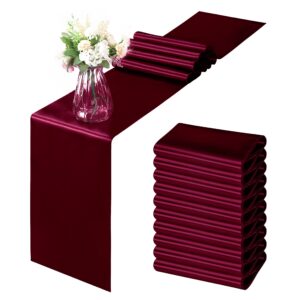 horbaunal 12 pack burgundy satin table runner 12 x 108 inch, smooth table runners for wedding banquets birthday party