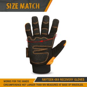 RAYTEEN XL size 4x4 Recovery Work Gloves with Kevlar Anti-Scratch Protection on Finger and Palm, Reflective Logo on Opisthenar for Quick Find in Dark