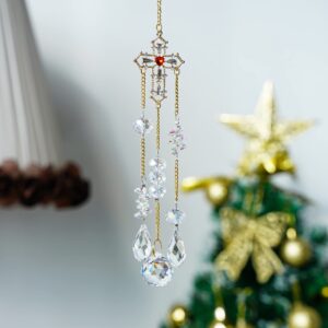 window hanging crystals suncatcher, rainbow prisms for crystals, glass cross shape rhinestones chandelier wind chime for window