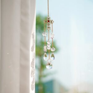 Window Hanging Crystals Suncatcher, Rainbow Prisms for Crystals, Glass Cross Shape Rhinestones Chandelier Wind Chime for Window