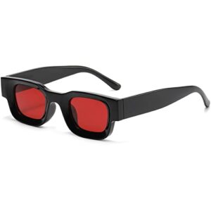 aieyezo modern thick rectangle sunglasses for women men retro 90s chunky square polarized sunnies (black/ocean red)