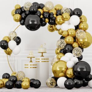 rubfac 140pcs black and gold balloon, balloons garland arch kit, 5 10 12 18 inch black gold white latex balloons for graduation party birthday anniversary festival